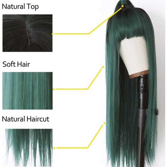 Hair | 24 Long Straight Ombre Green Bang Wig | Poshmark